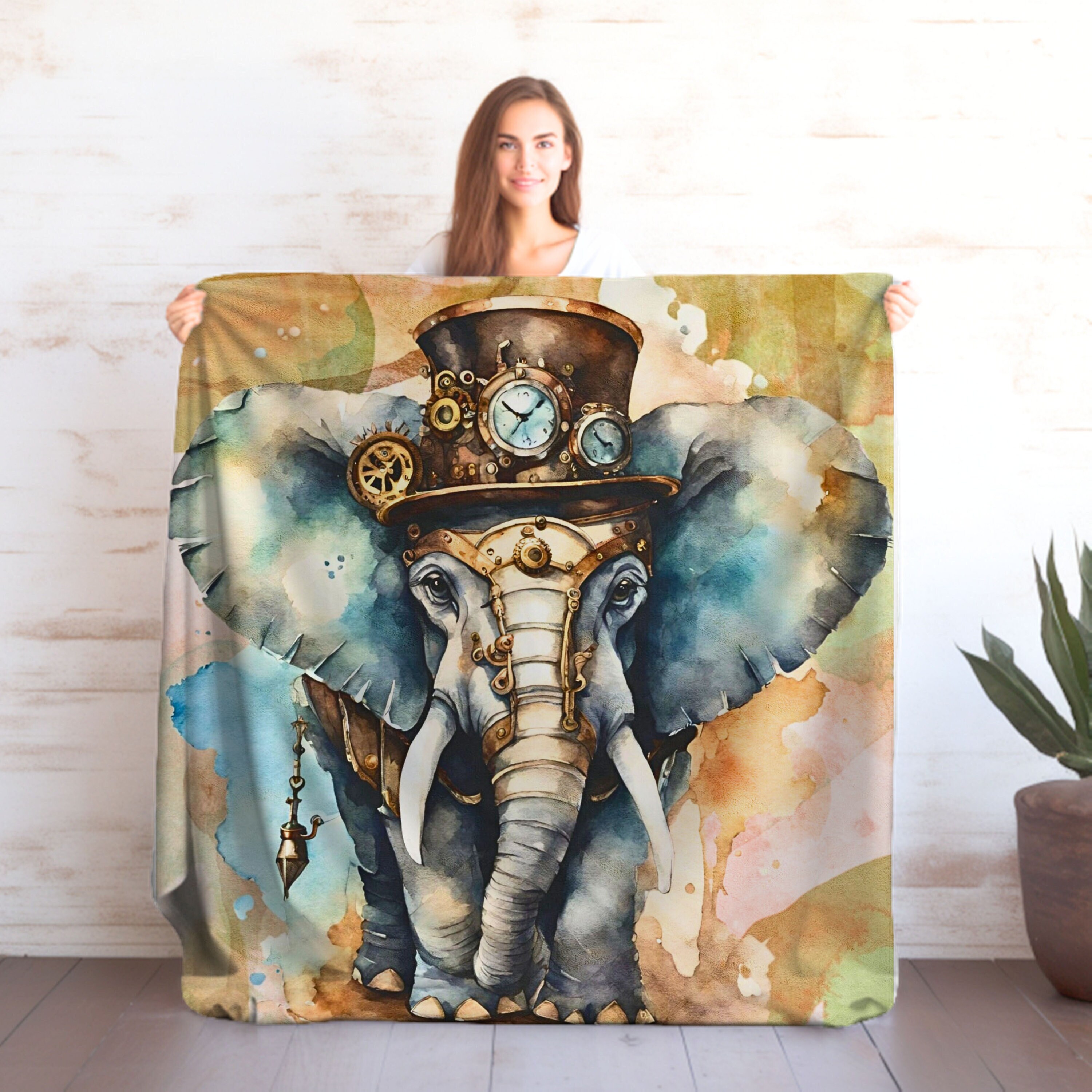 Steampunk Elephant Blanket, for Kids and Adults, Animal Theme Throws ...