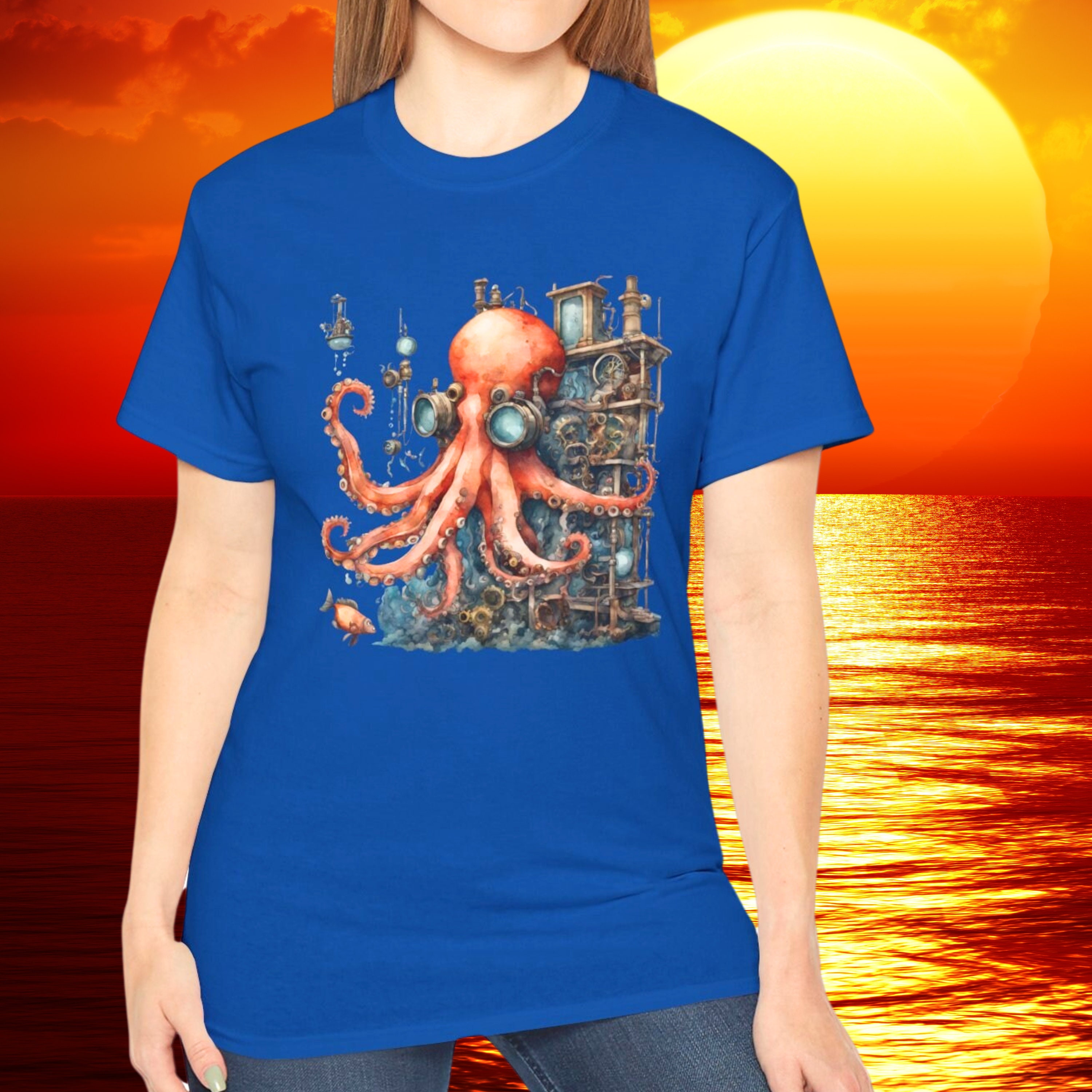 Steampunk Octopus Graphic T-shirt, Aquatic Theme Clothing, Under the ...
