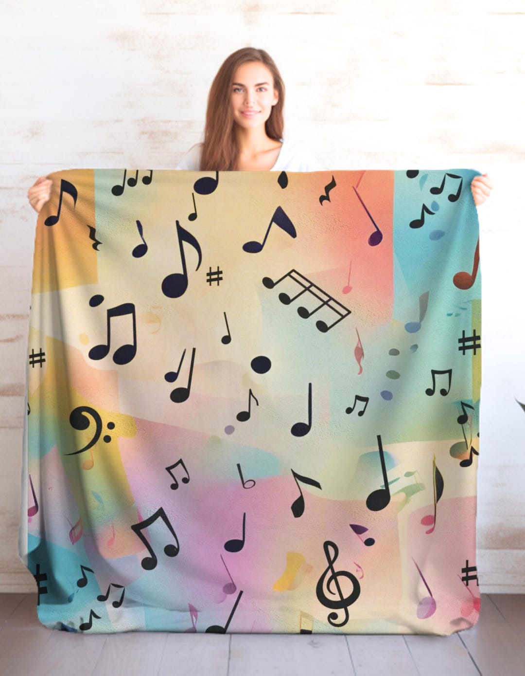 Music Notes Velveteen Plush Blanket, Colorful Soft Throw for Music ...