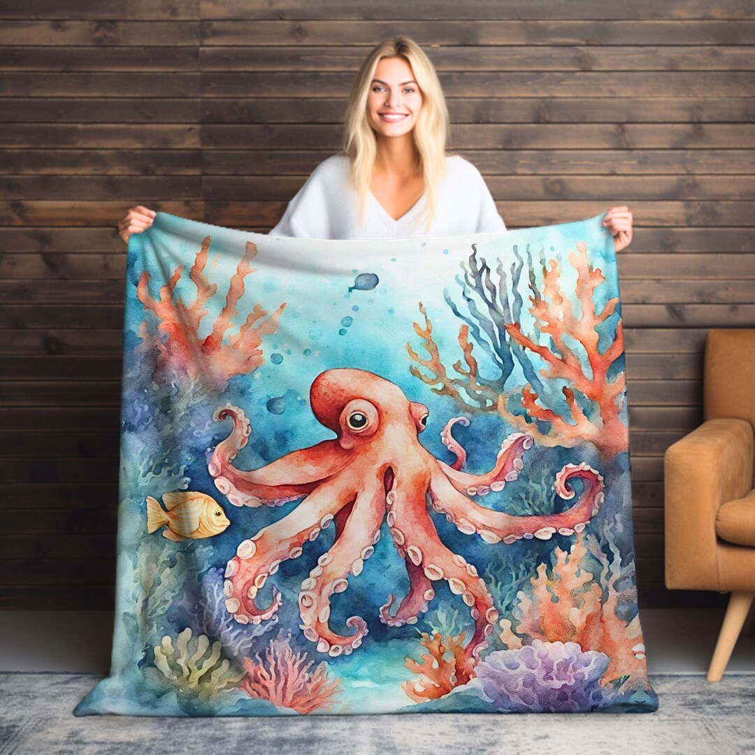 Ocean Theme Decor Octopus Blanket, Velveteen Plush, Aquatic Theme Throw ...