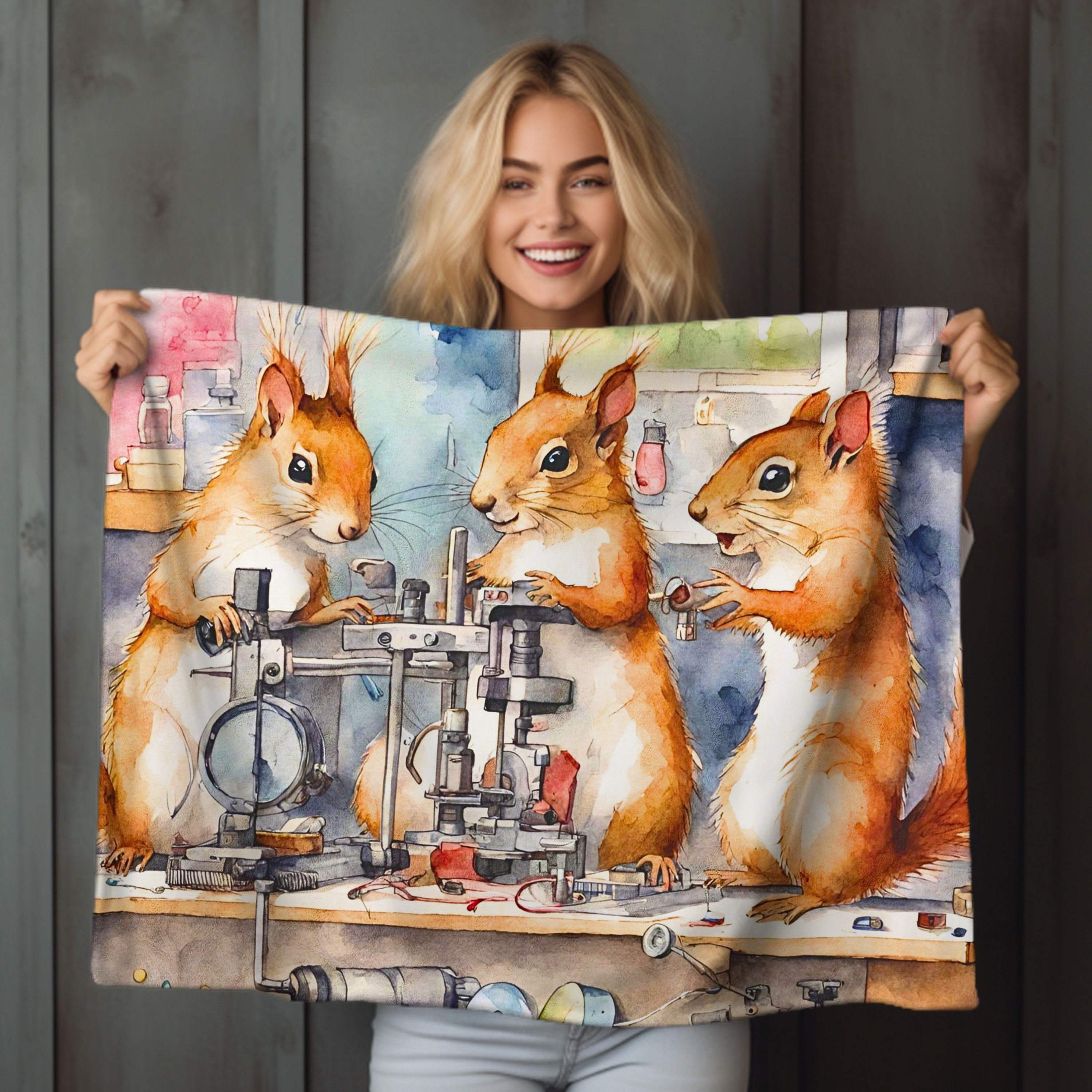 Squirrel Engineers Blanket, Science Theme Blanket, Rube Goldberg ...