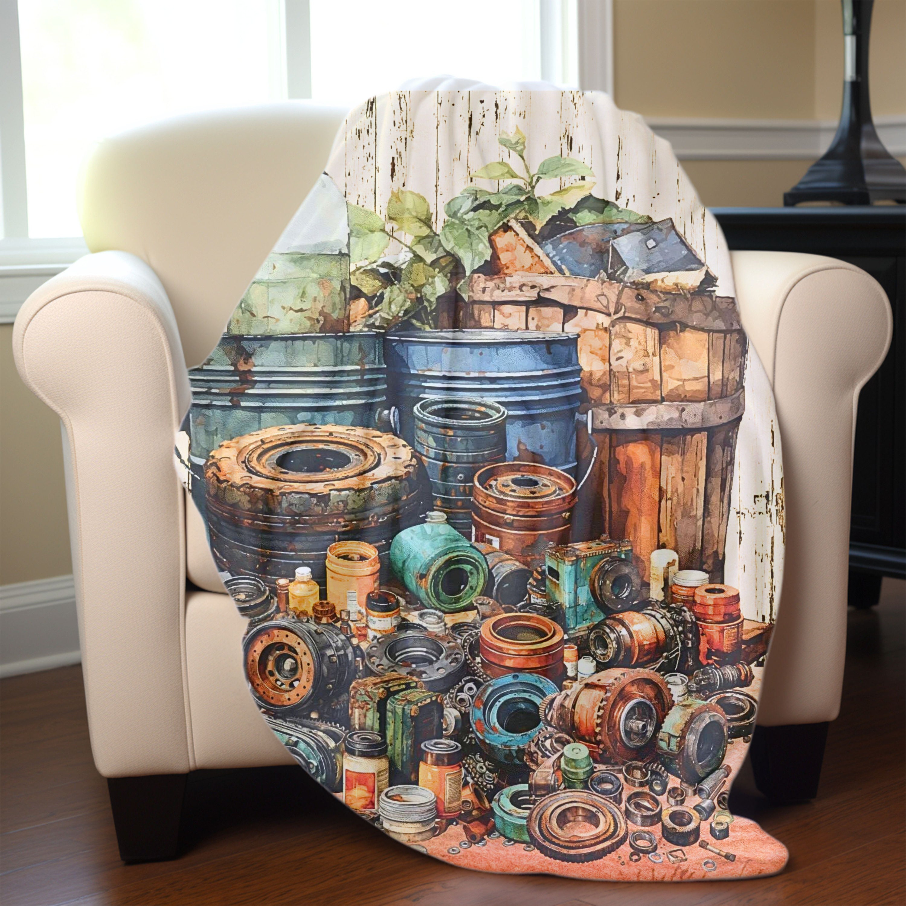 Collector Themed Junkyard Scrap Blanket, Warm and Cozy Velveteen Plush ...