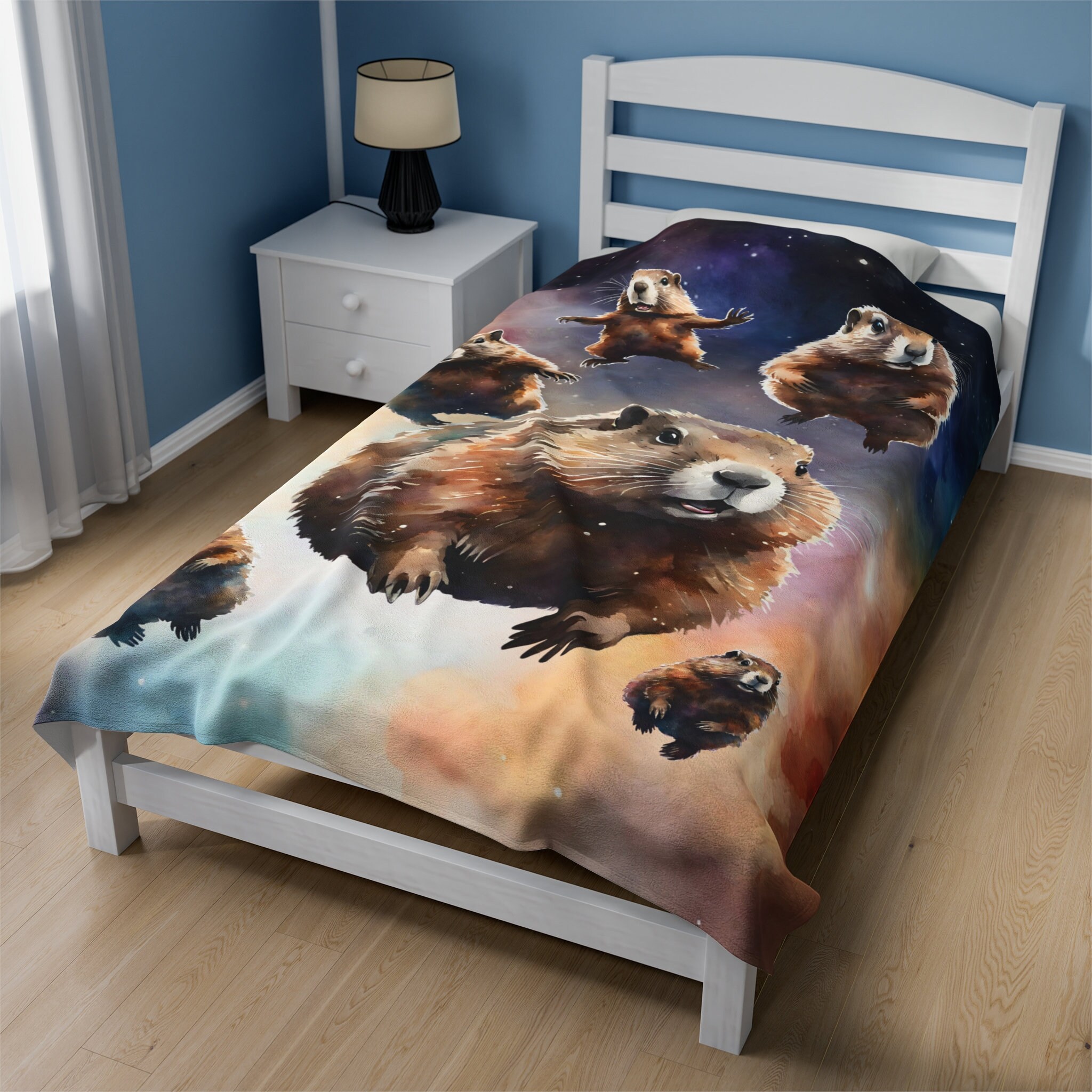 Groundhogs in Space Blanket, Velveteen Plush, Adult and Kids Room Throw ...
