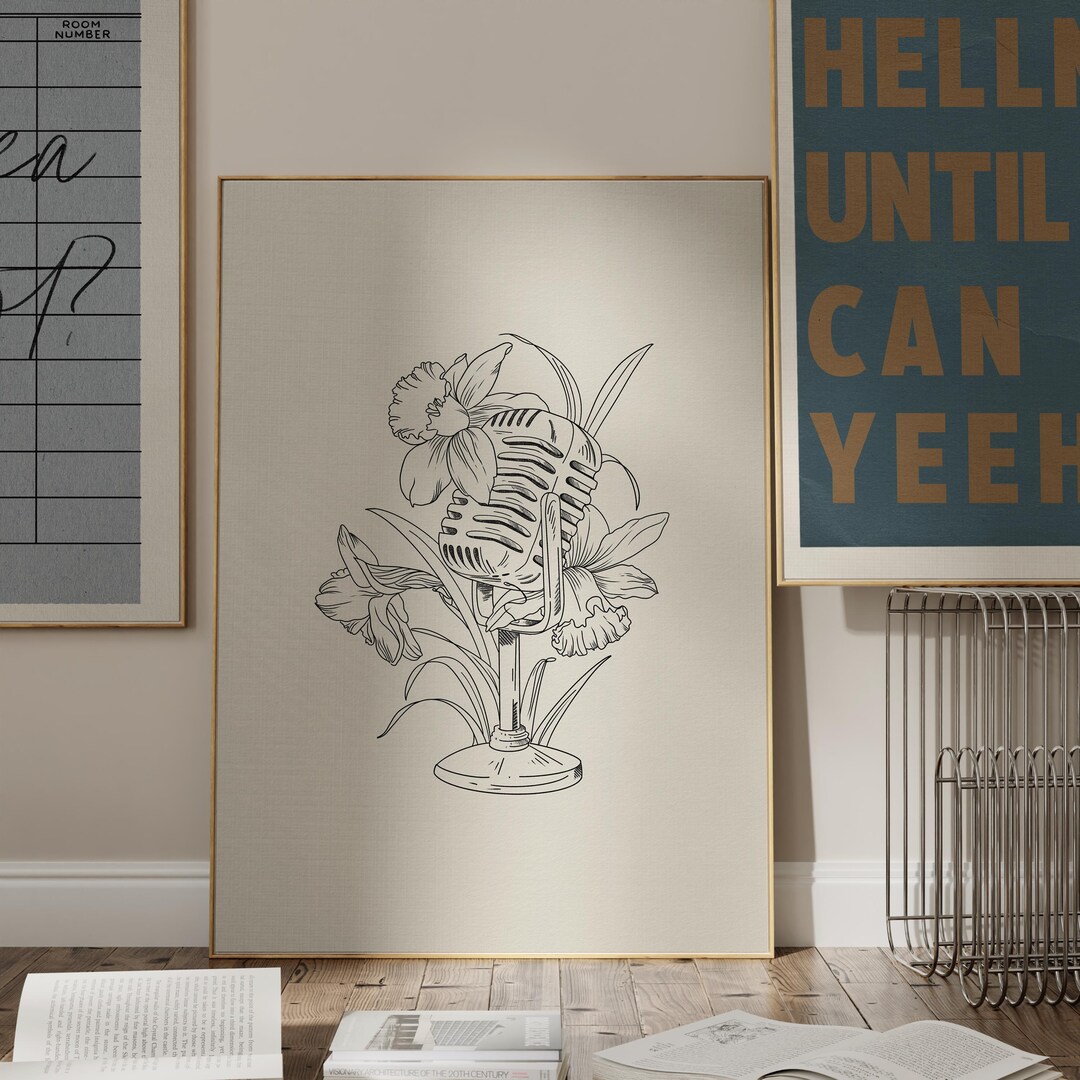 Vintage 1950 Shure 55 Unidyne Microphone and Floral Sketch Artwork ...