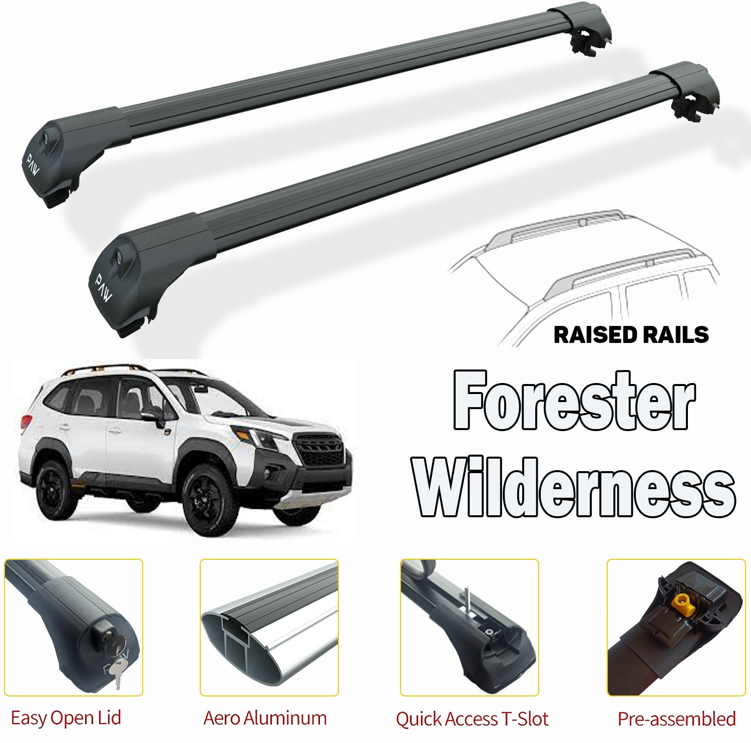 For Subaru Forester Wilderness 2022-2024 Roof Racks Rails Cross Bars ...
