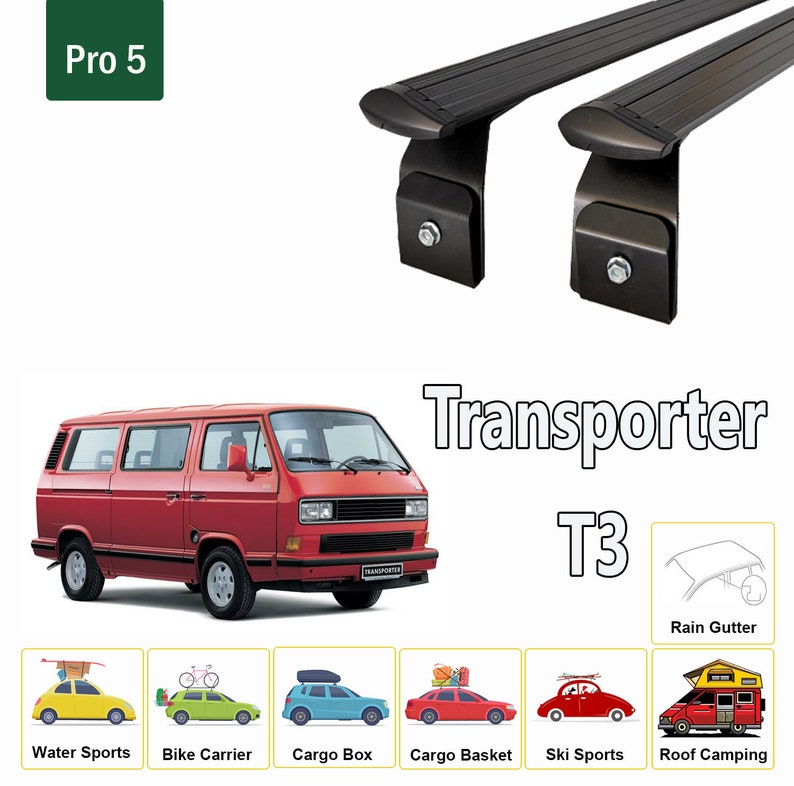 Volkswagen Transporter T3 Van Roof Rack Cross Bars Metal Bracket Rain ...