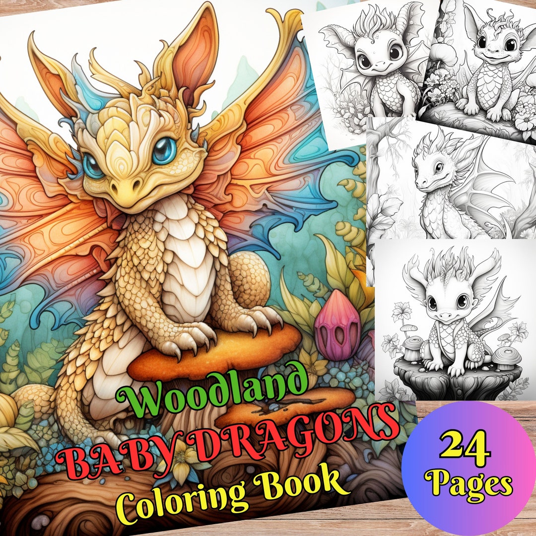 24 Page Baby Woodland Dragon Coloring Book, Fantasy Pages for Adults ...
