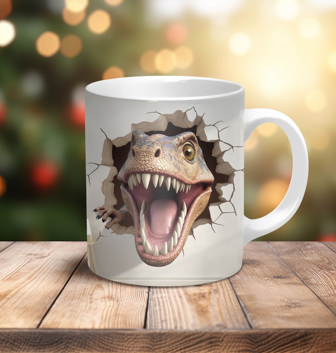 3D T-rex Dinosaur in A Hole Mug Wrap 11oz & 15oz Mug Template Dinosaur ...