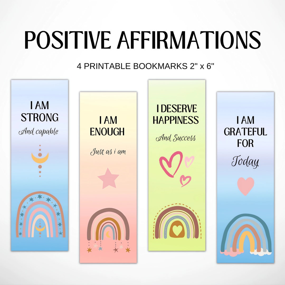 Positive Affirmations Bookmarks, Digital Download, 4 Bookmarks, Digital ...