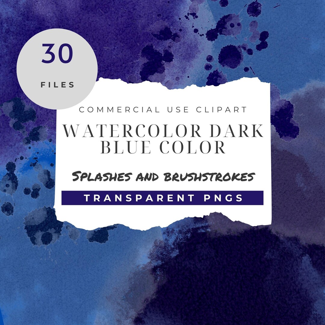 Dark Blue Watercolor Clipart Shapes Brush Strokes Indigo Splashes ...