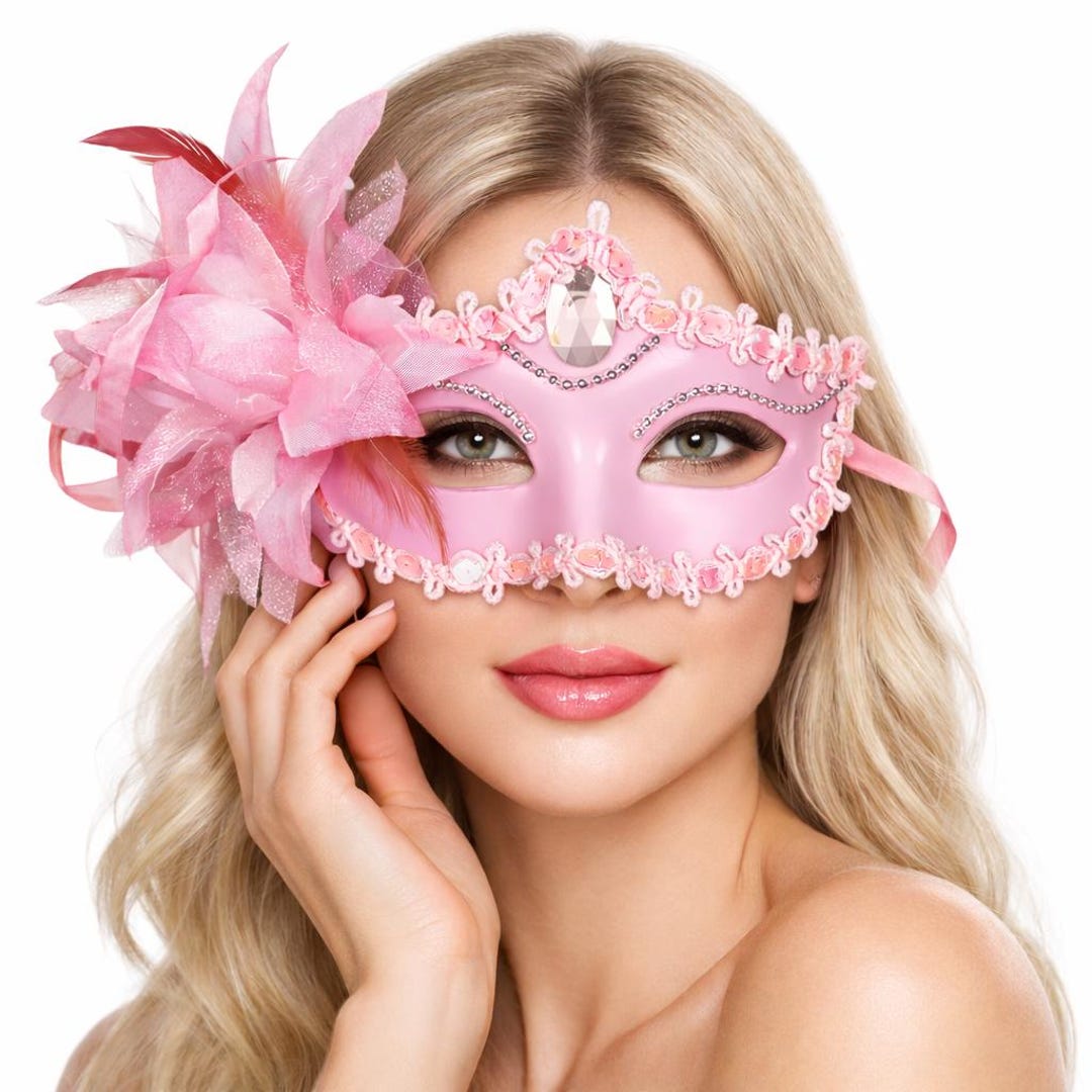 Venetian Masquerade Mask With Fabric Flower and Crystal – Elegant ...