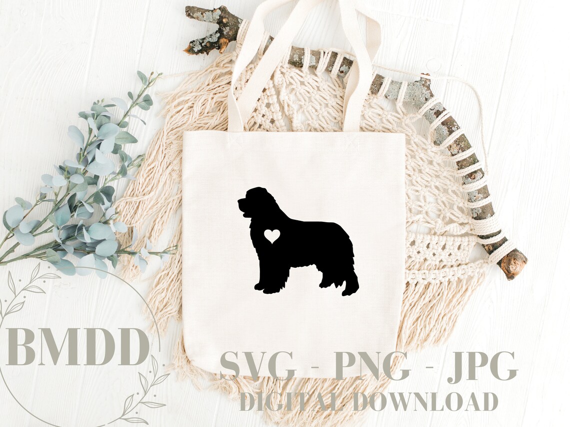 Newfoundland Silhouette With Heart SVG JPG, Newfoundland Dog Svg, Newie ...