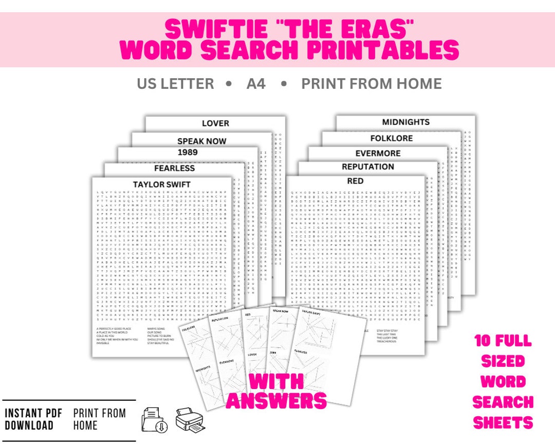Find a Word Era Collection, Swift Games, Taylor Printables, T Swift ...