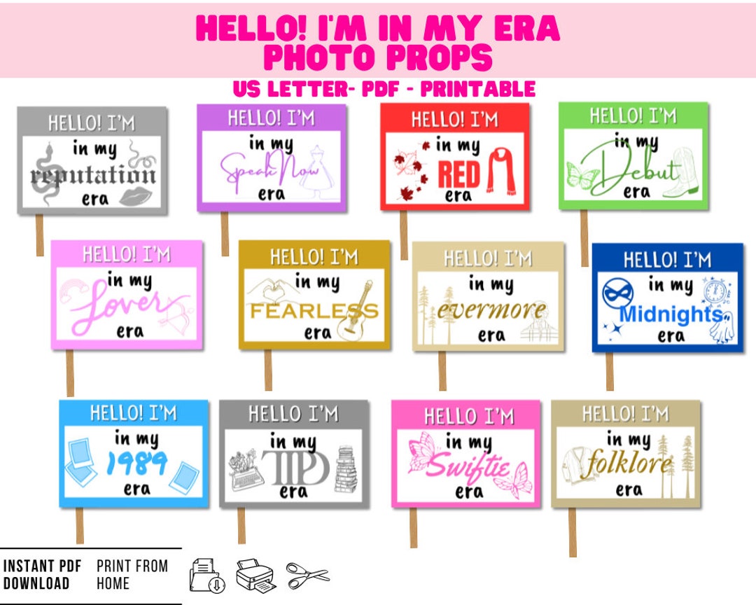 Hello in My Eras Photo Props PDF Instant Download All 10 Eras Plus TTPD ...
