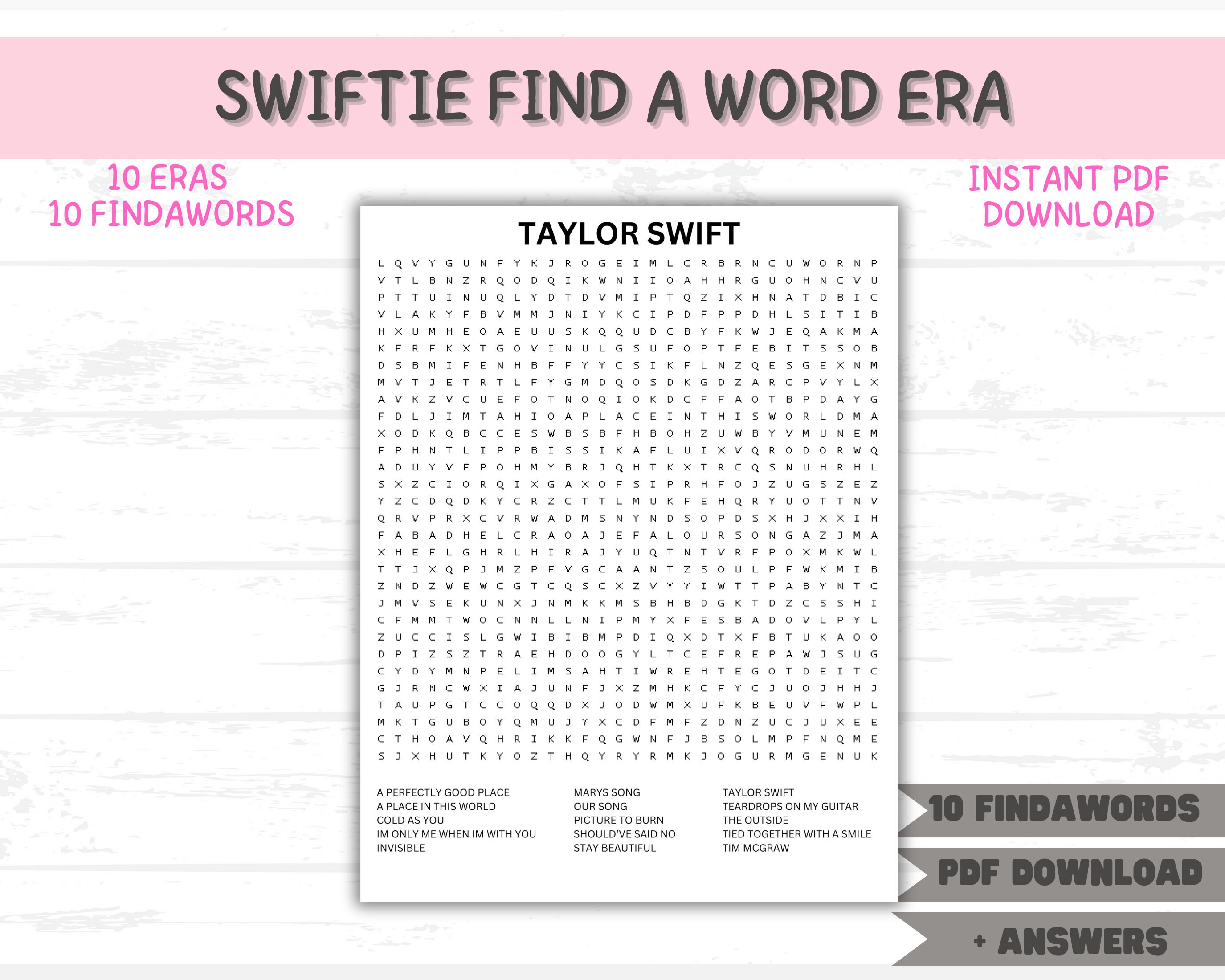 Find a Word Era Collection, Swift Games, Taylor Printables, T Swift ...