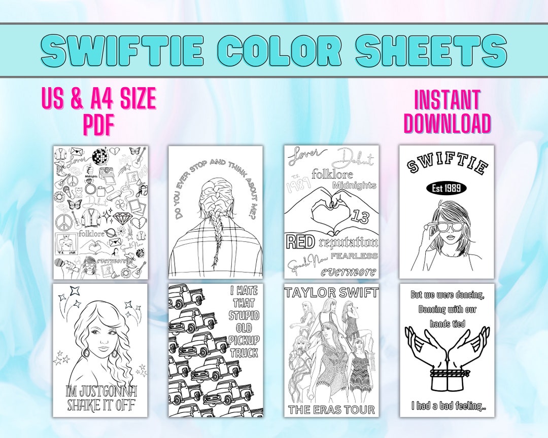 Taylor Coloring Pages, Swifties Coloring, Instant Downloads, Eras Tour ...