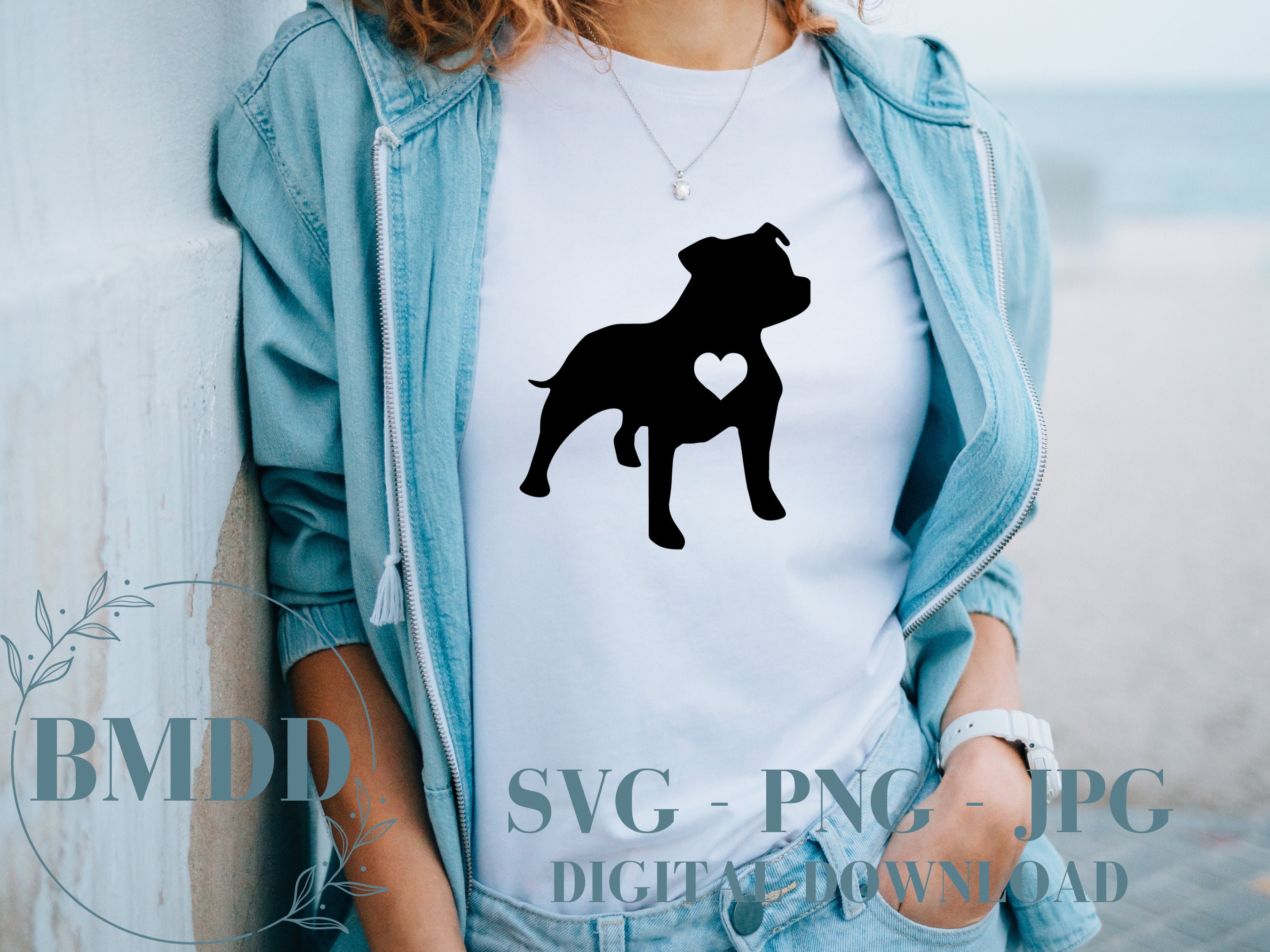Staffy Silhouette With Heart SVG JPG Amstaff American - Etsy