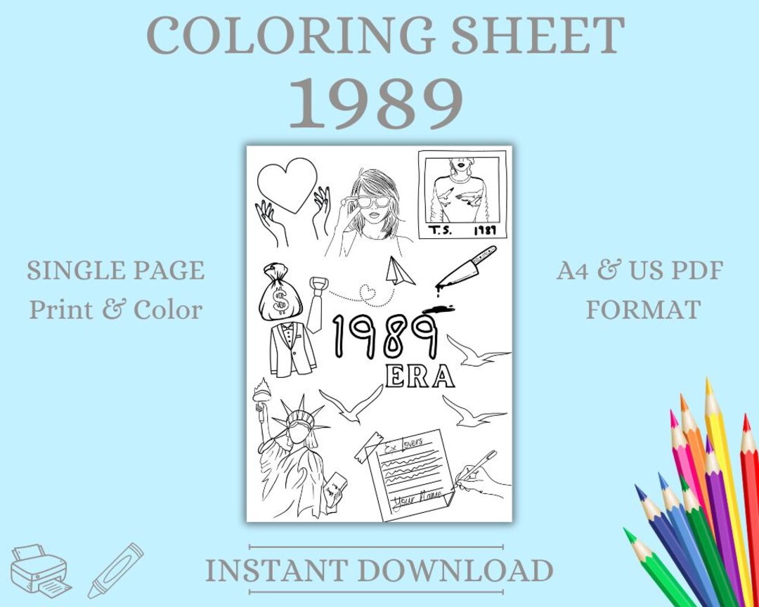 Single Page Printable Eras Tour Page 1989 Era , Swifty Color Sheet ...
