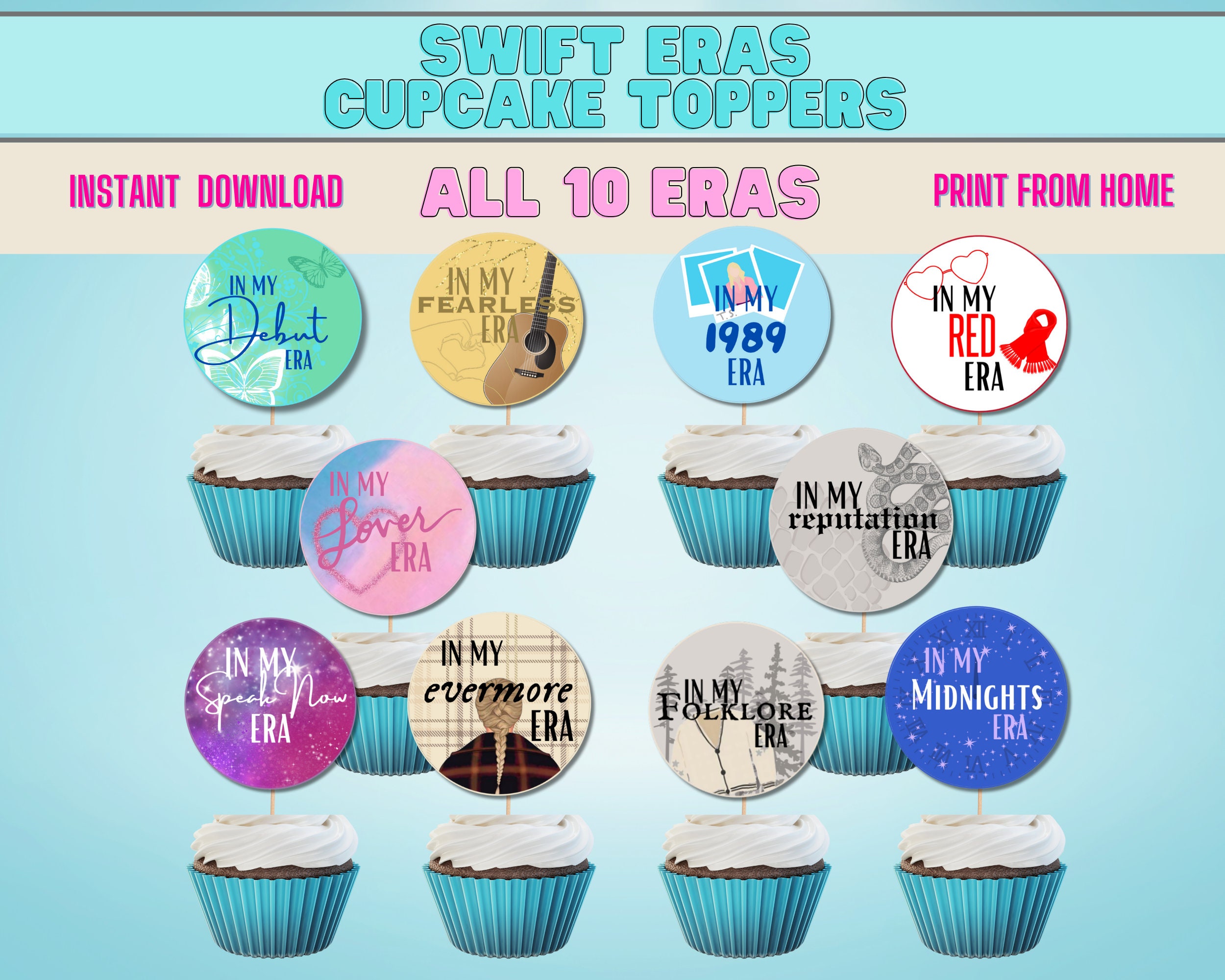 The Eras Tour Cupcake Toppers, Swifties Party Props the Eras Printable ...
