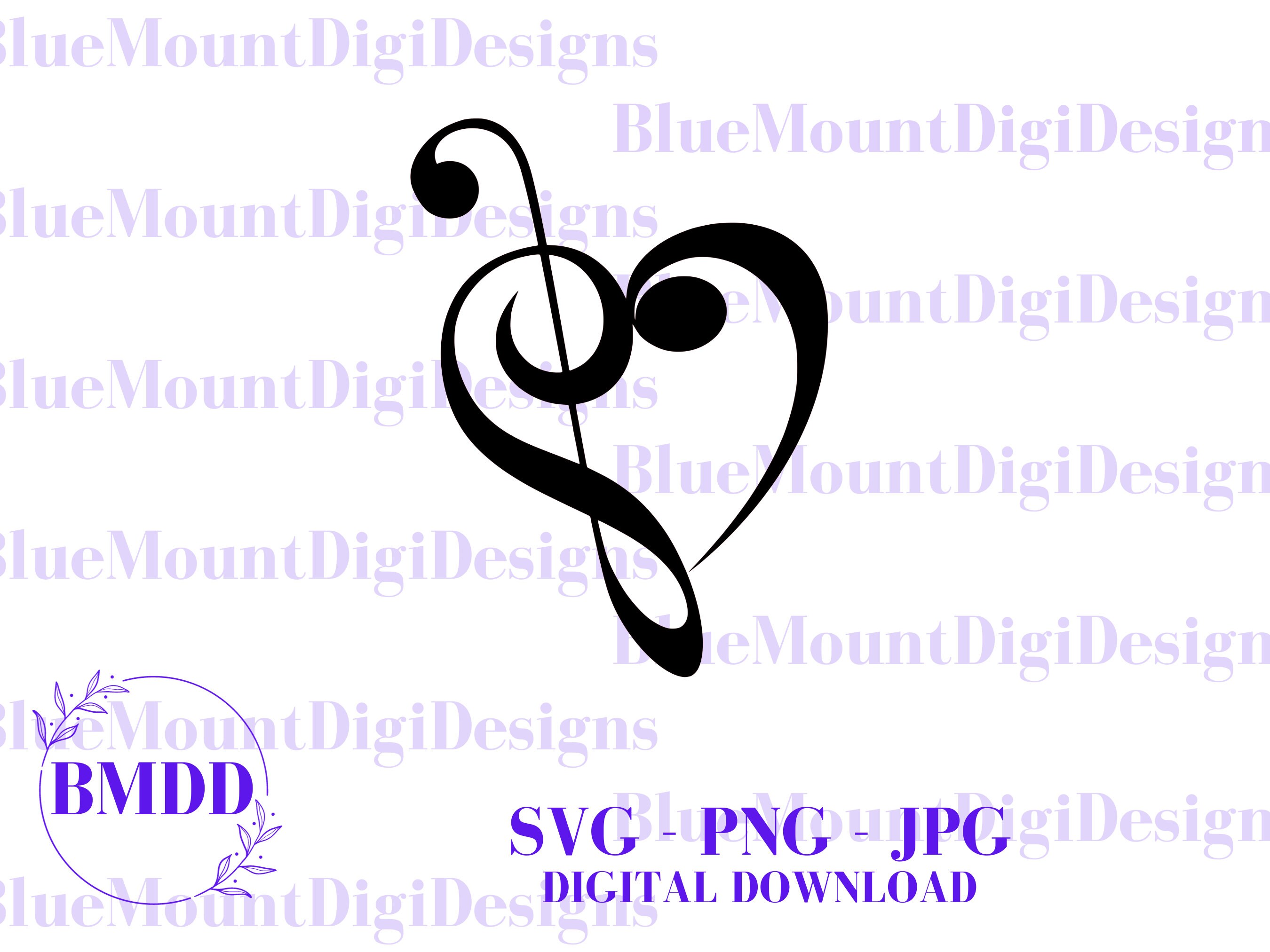 Treble Clef Love Heart SVG PNG Instant Download Treble Clef - Etsy