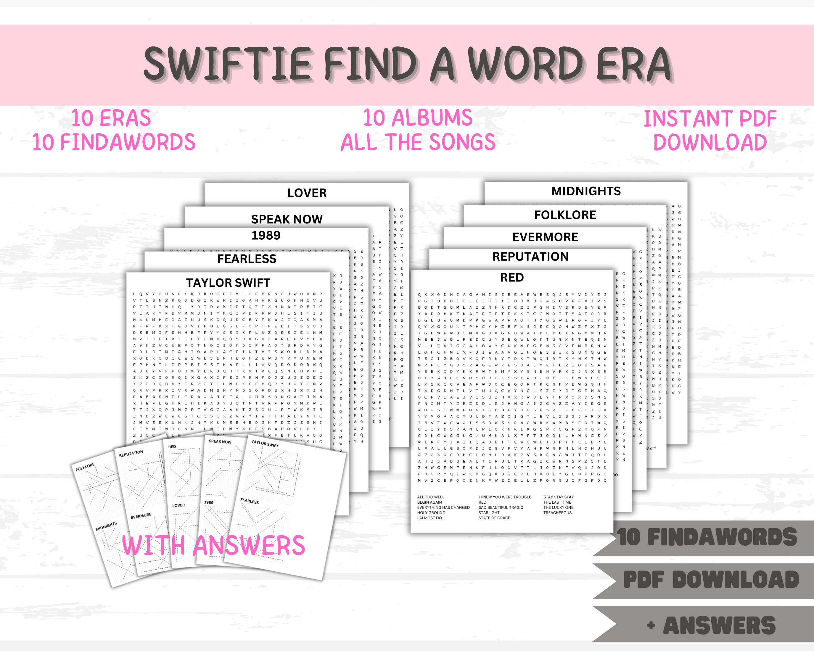 Find a Word Era Collection, Swift Games, Taylor Printables, T Swift ...
