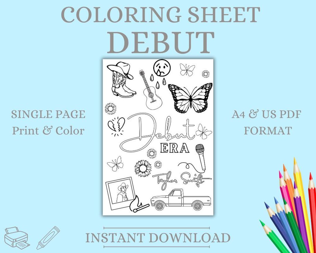 Single Page Printable Eras Tour Page Debut Era , Swifty Color Sheet ...