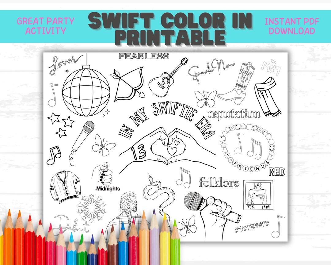 In My Swiftie Era Coloring Printable PDF Download, Print Placemat, Eras ...