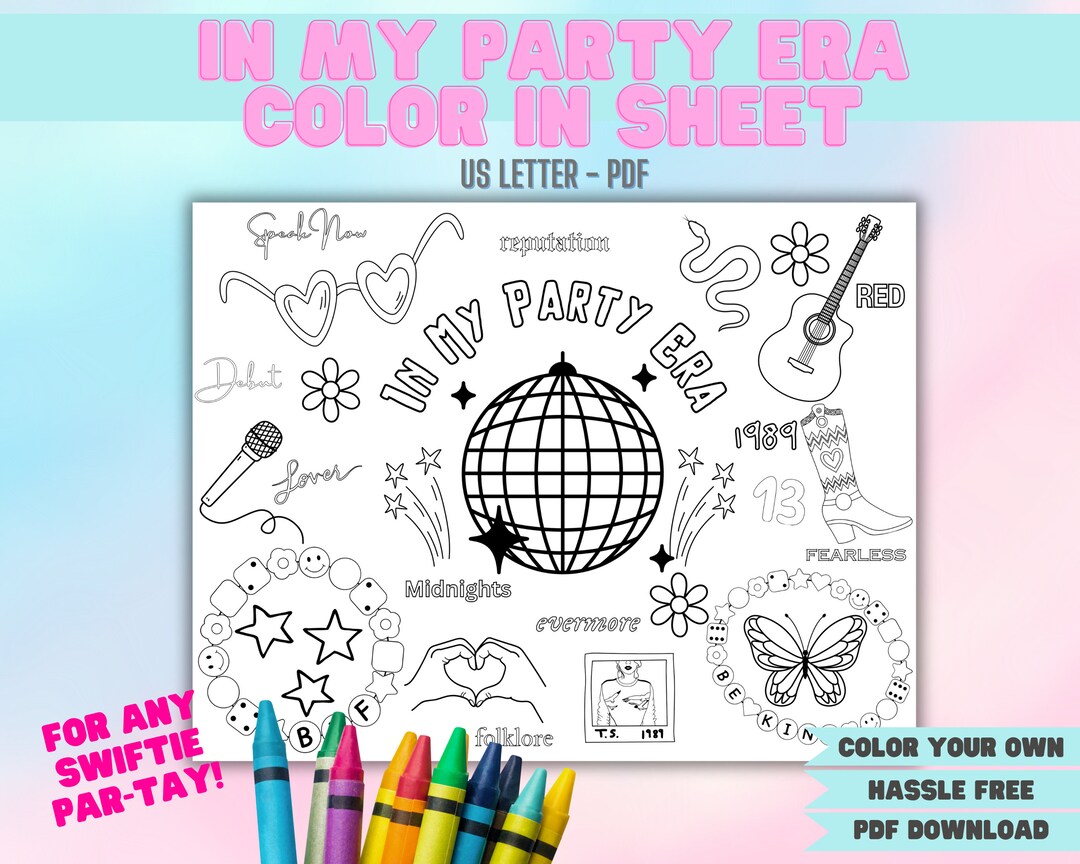 In My Party Era Printable Sheet, Color in Sheet, Swift Color In, Swift ...