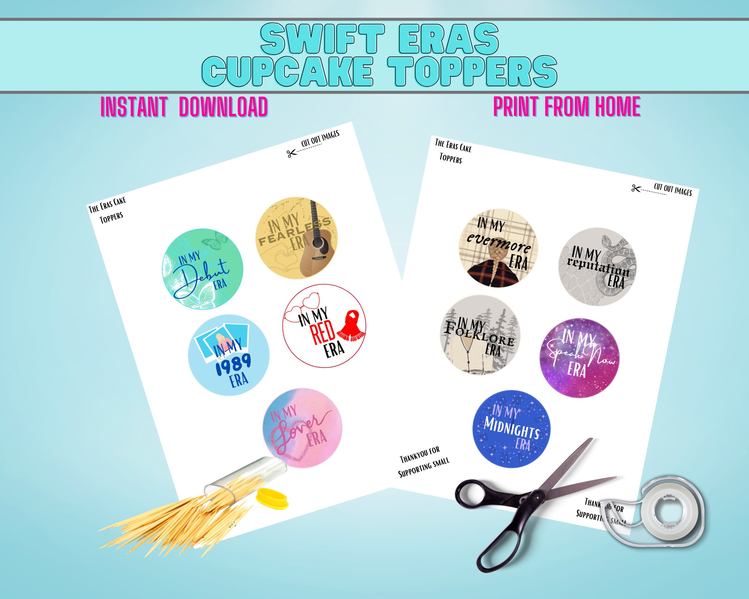 The Eras Tour Cupcake Toppers, Swifties Party Props the Eras Printable ...