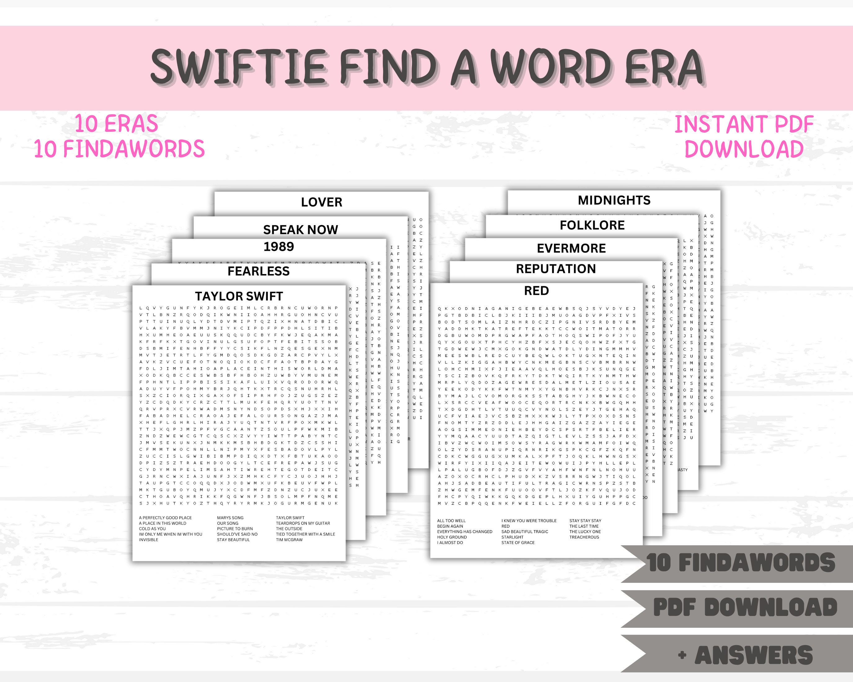 Find a Word Era Collection, Swift Games, Taylor Printables, T Swift ...