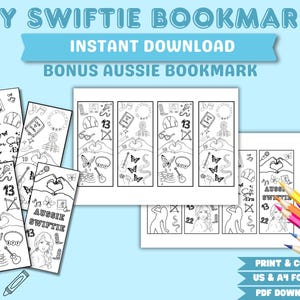 Swiftie DIY Bookmarks Party Printables, PDF Instant Download, Coloring ...
