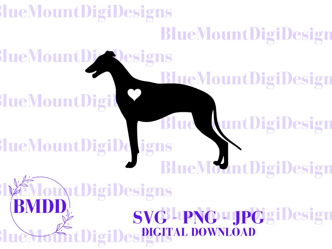 Greyhound Silhouette With Heart SVG JPG, Greyhound Dog, Greyhound ...