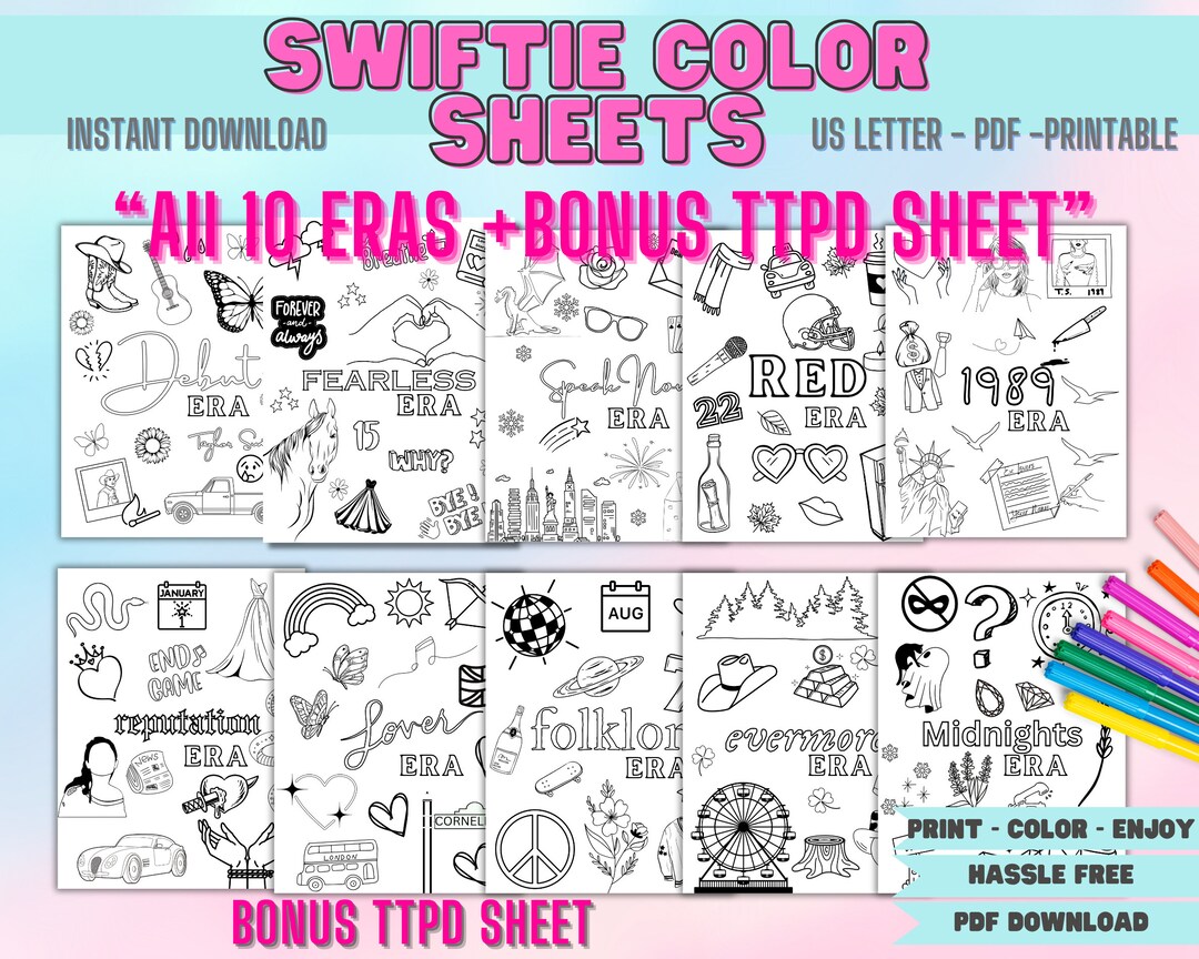 Taylor the Eras Coloring Pages, TTPD, Swifties Coloring, Instant ...
