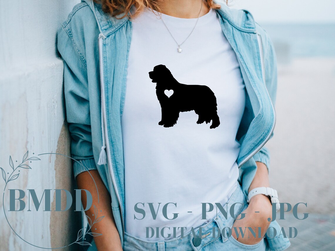 Newfoundland Silhouette With Heart SVG JPG, Newfoundland Dog Svg, Newie ...