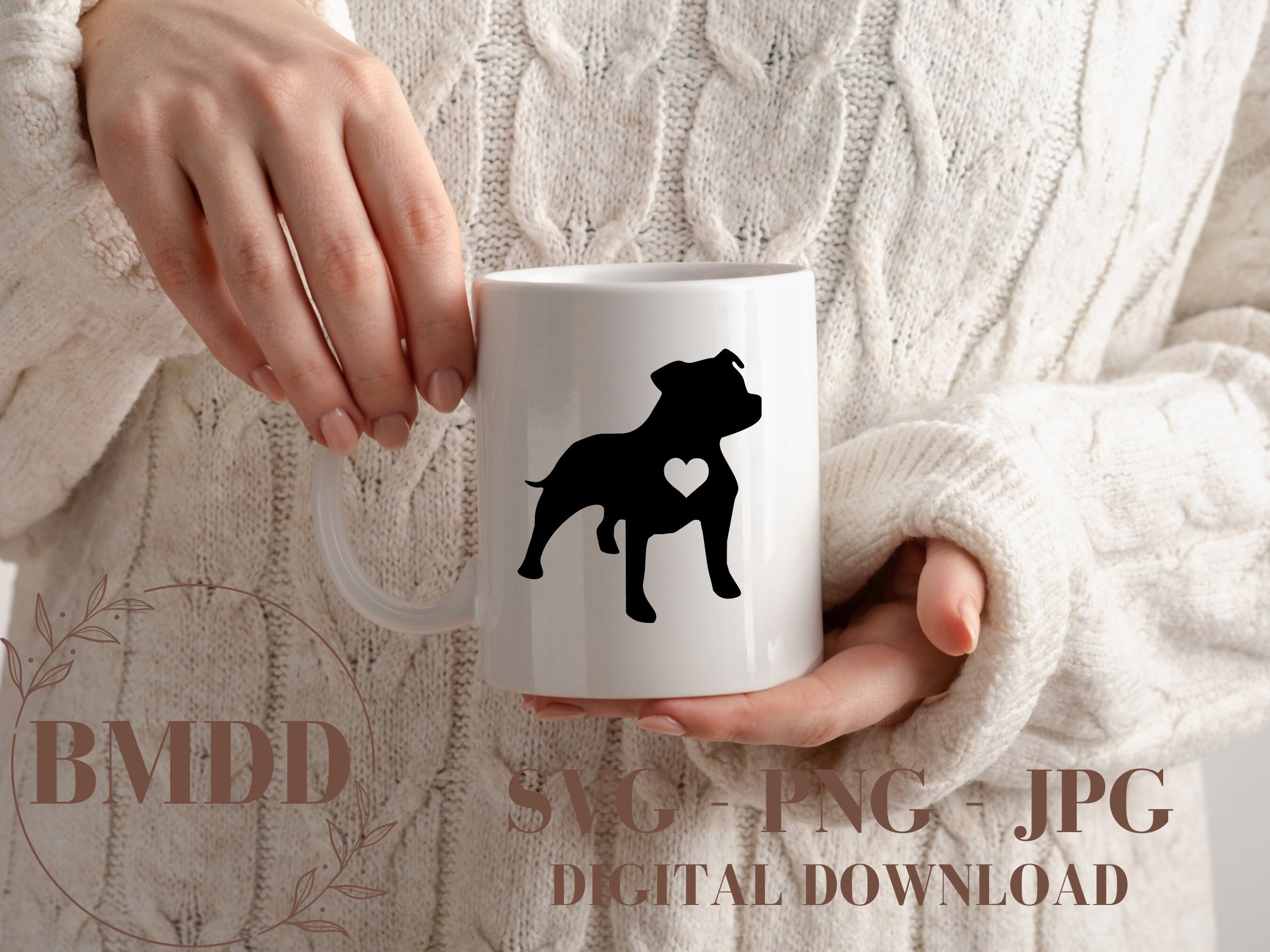 Staffy Silhouette With Heart SVG JPG, Amstaff, American Staffy ...