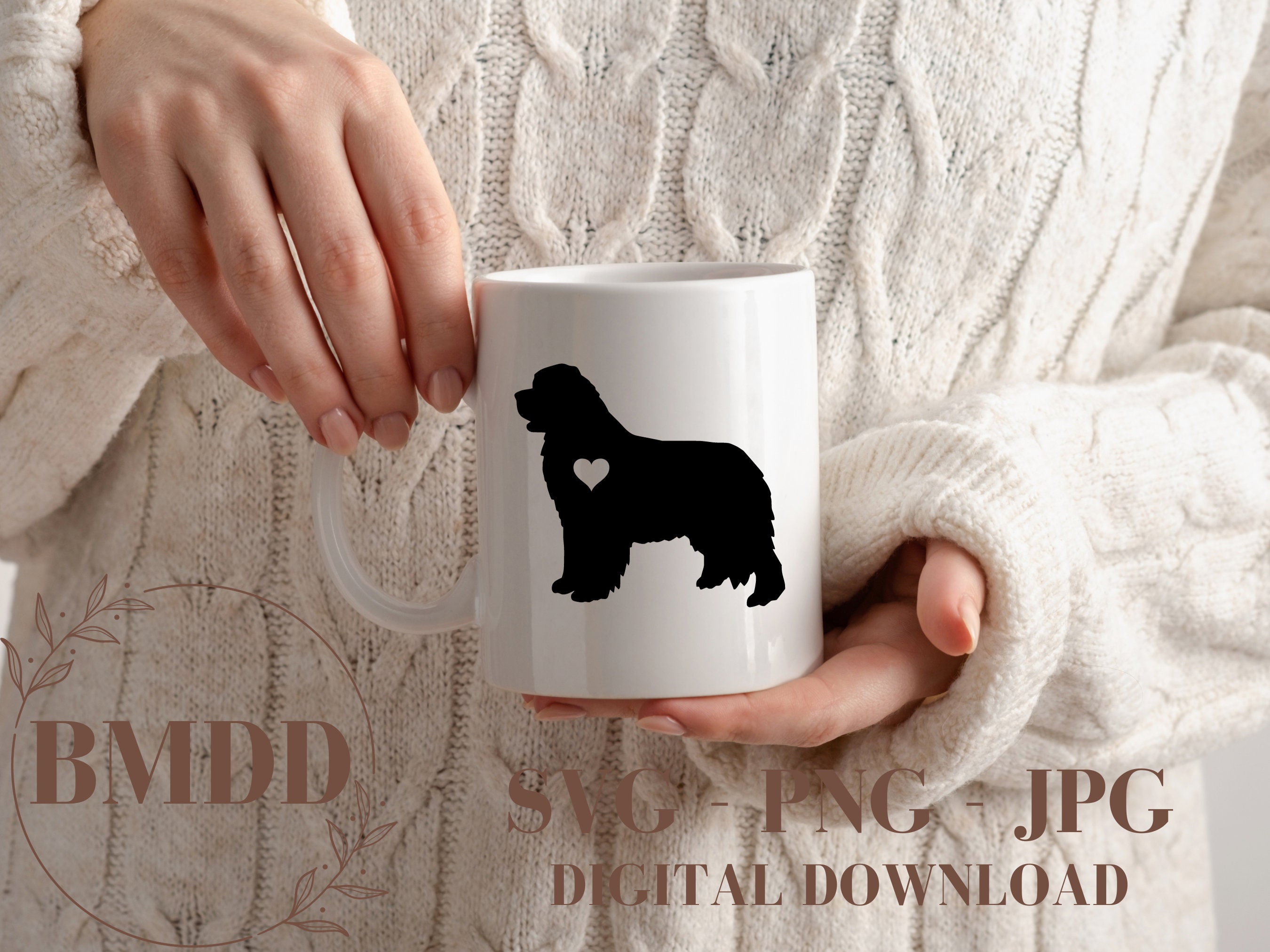 Newfoundland Silhouette With Heart SVG JPG, Newfoundland Dog Svg, Newie ...