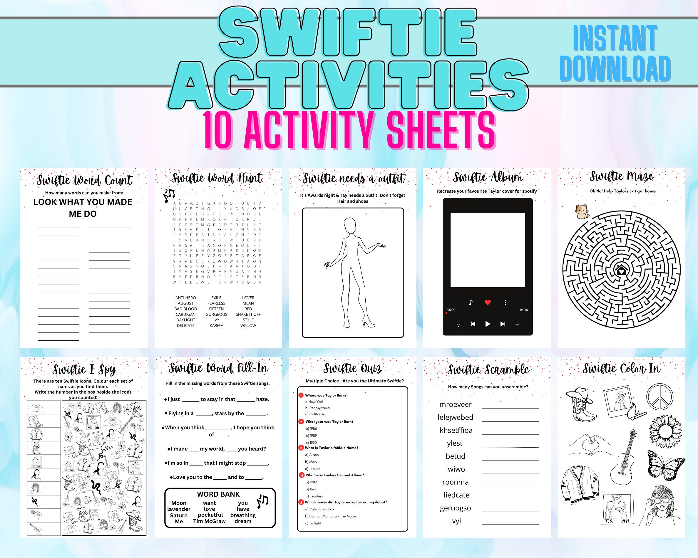 Swiftie Activities, Swift Party Games, Taylor Party Game Bundle, T ...