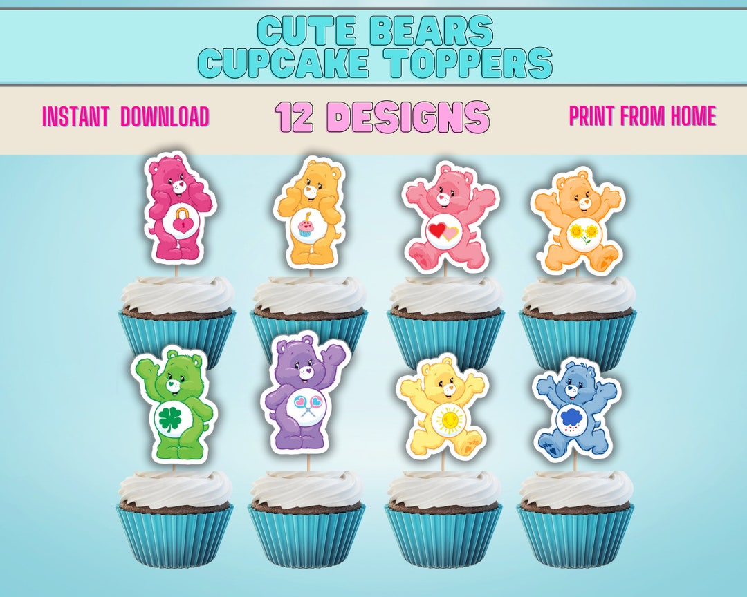 Cute Bears Cupcake Toppers, Bears Cake Toppers, 90s Bear, Bears, Bear ...