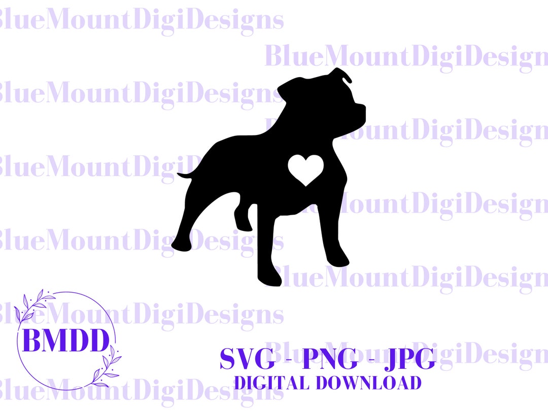 Staffy Silhouette With Heart SVG JPG, Amstaff, American Staffy ...