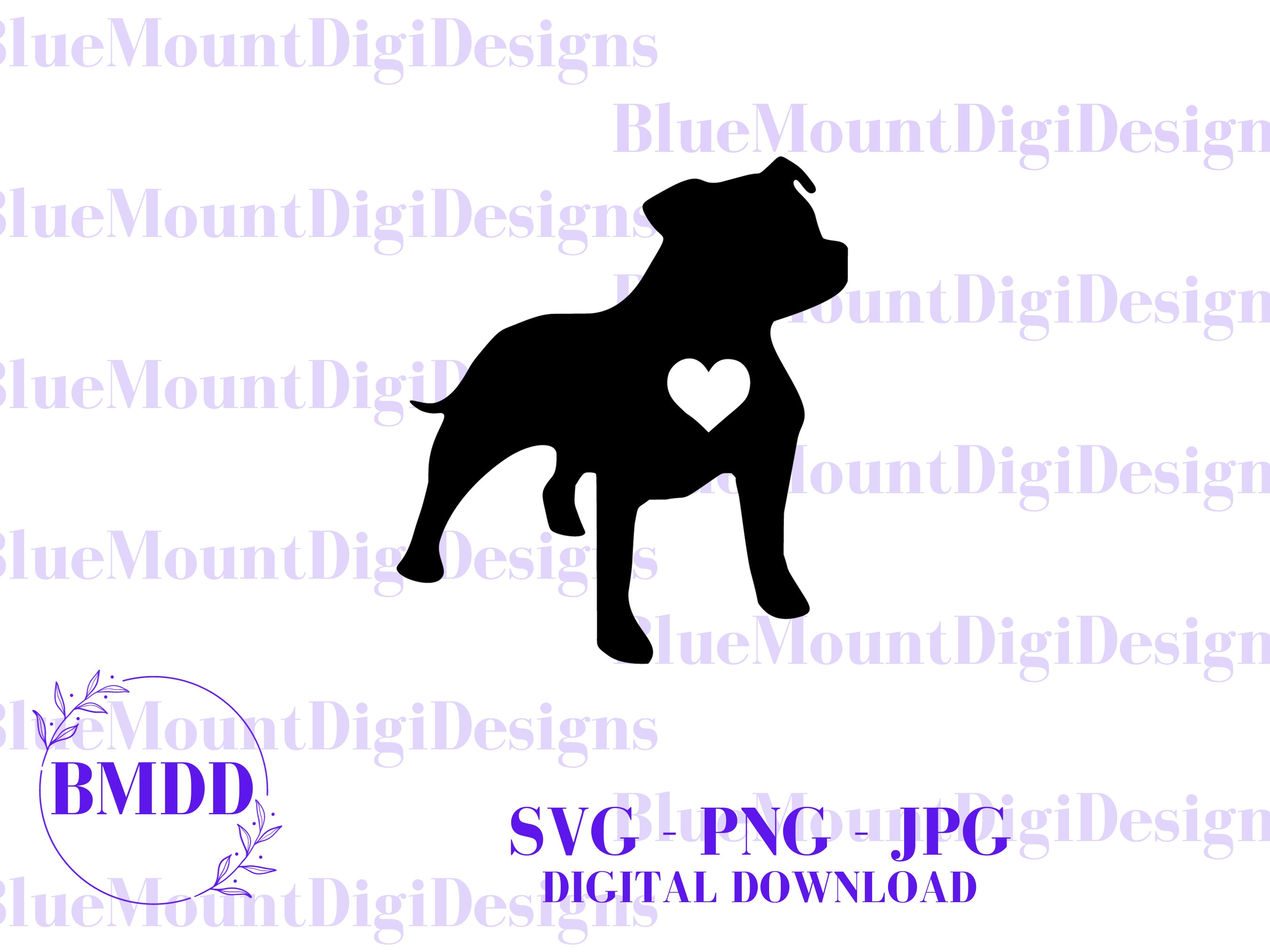 Staffy Silhouette With Heart SVG JPG, Amstaff, American Staffy ...
