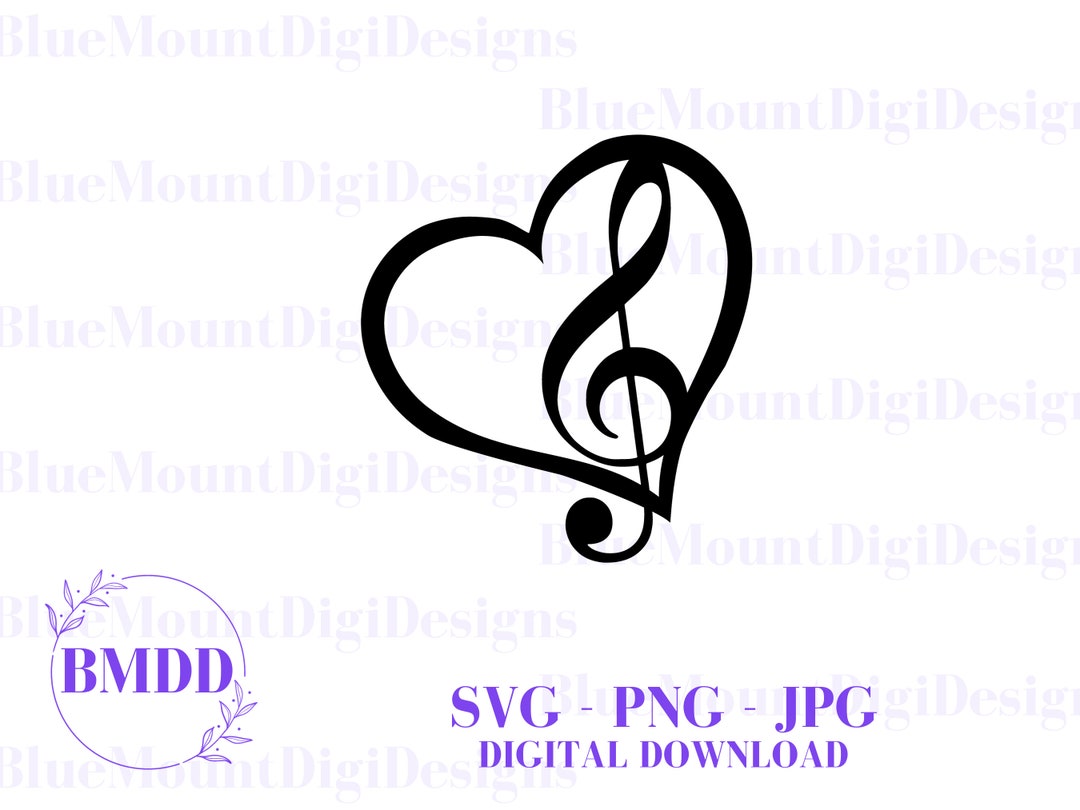 Treble Love SVG, PNG, Instant Download, Treble Clef Svg, Music Notes ...