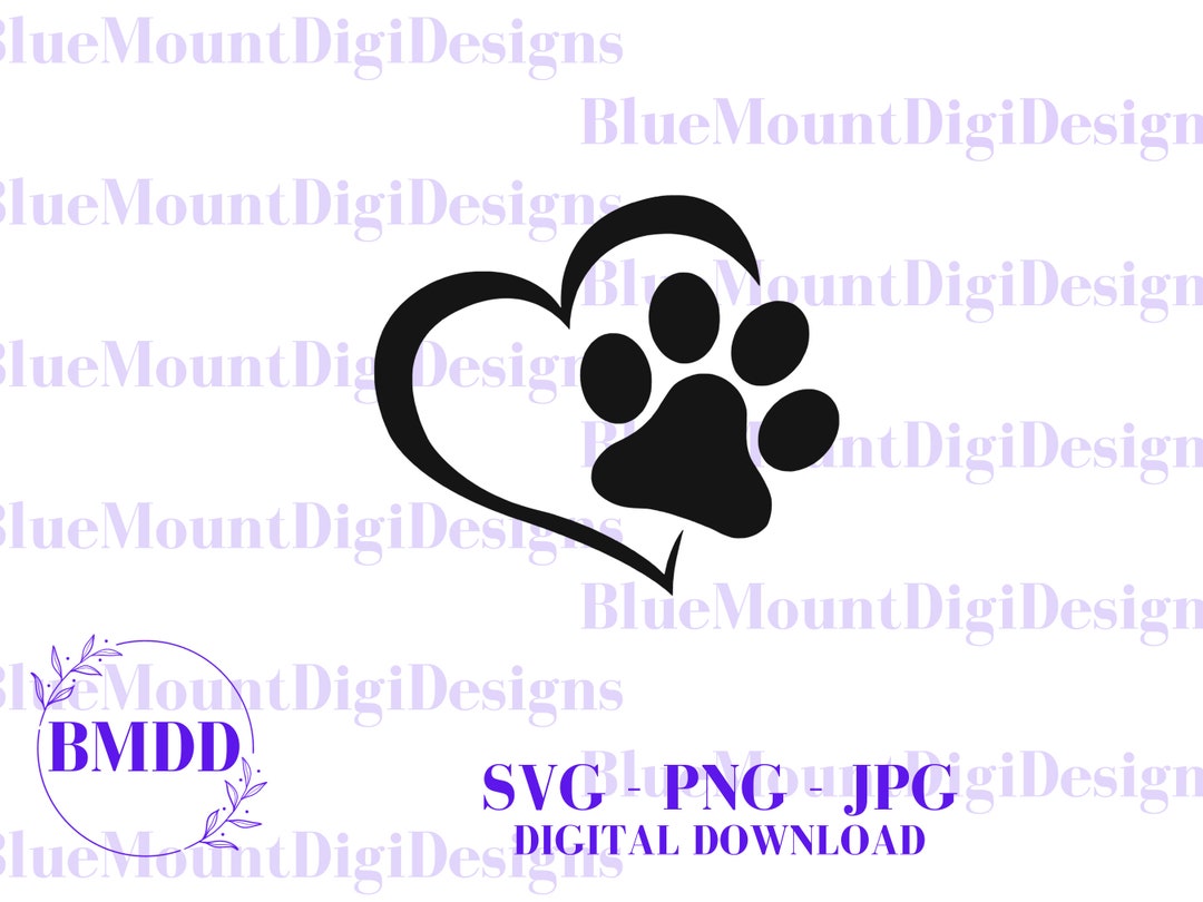 Paw Print Love Heart SVG, JPG, PNG, Digital Download, Love Heart With ...