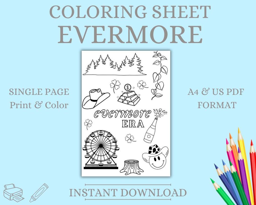 Single Page Printable Eras Tour Page EVERMORE Era , Swifty Color Sheet ...