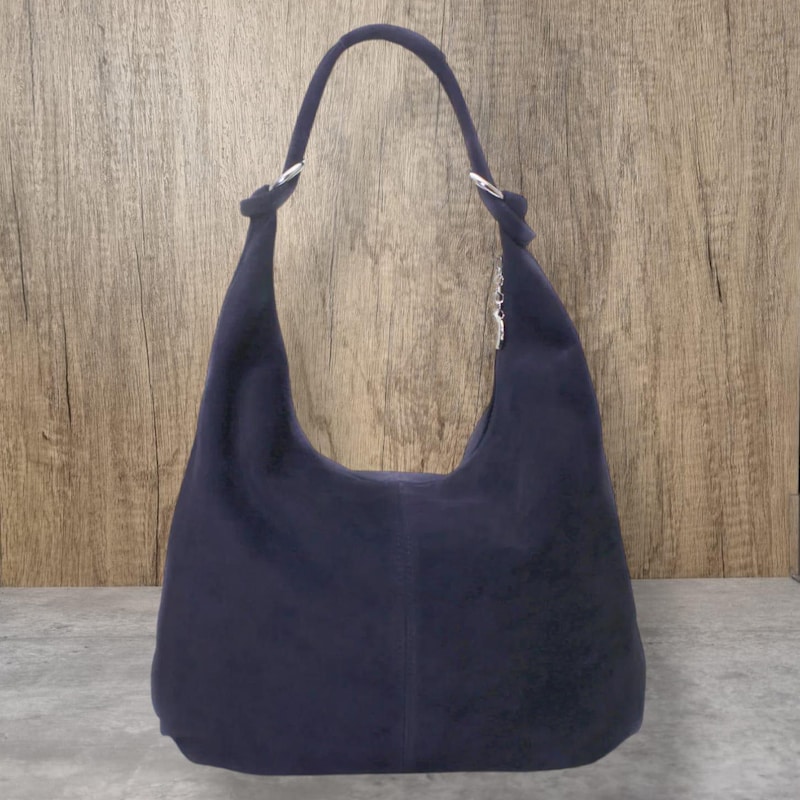 Navy Blue Leather Shoulder Bag - Etsy