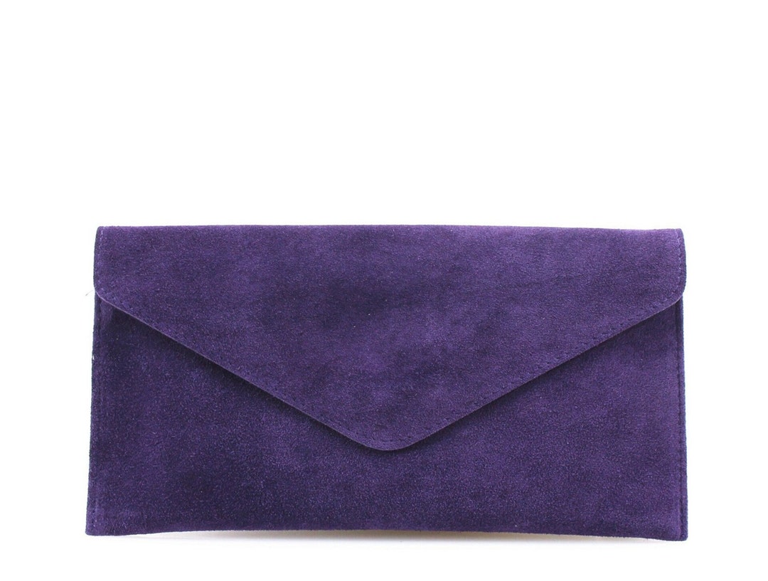 Purple Suede Leather Clutch Bag, Purple Evening Bag, Envelope Bag ...