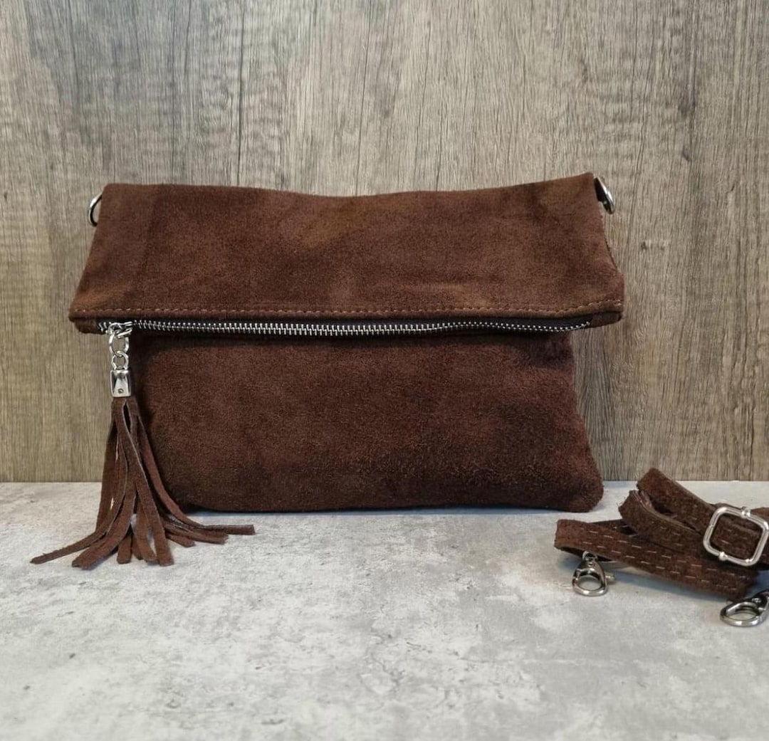 Real Suede Leather Dark Brown Tassel Crossbody Bag/ Suede Leather ...