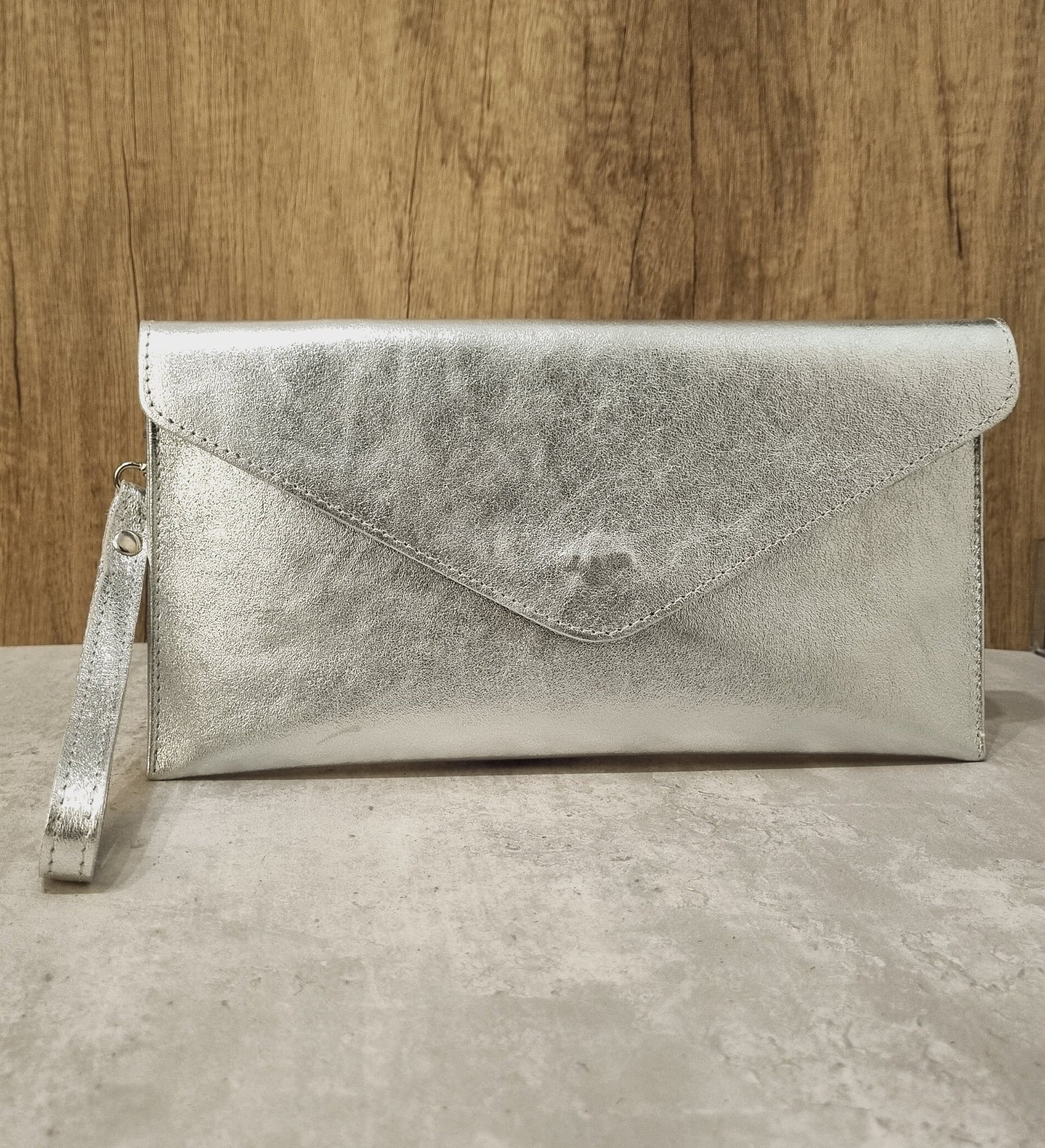 Metallic Real Leather Silver Clutch Bag Silver Evening Bag Silver Party ...