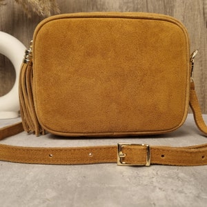 Real Suede Leather Brown Tassel Crossbody Bag/ Tan Suede Leather ...