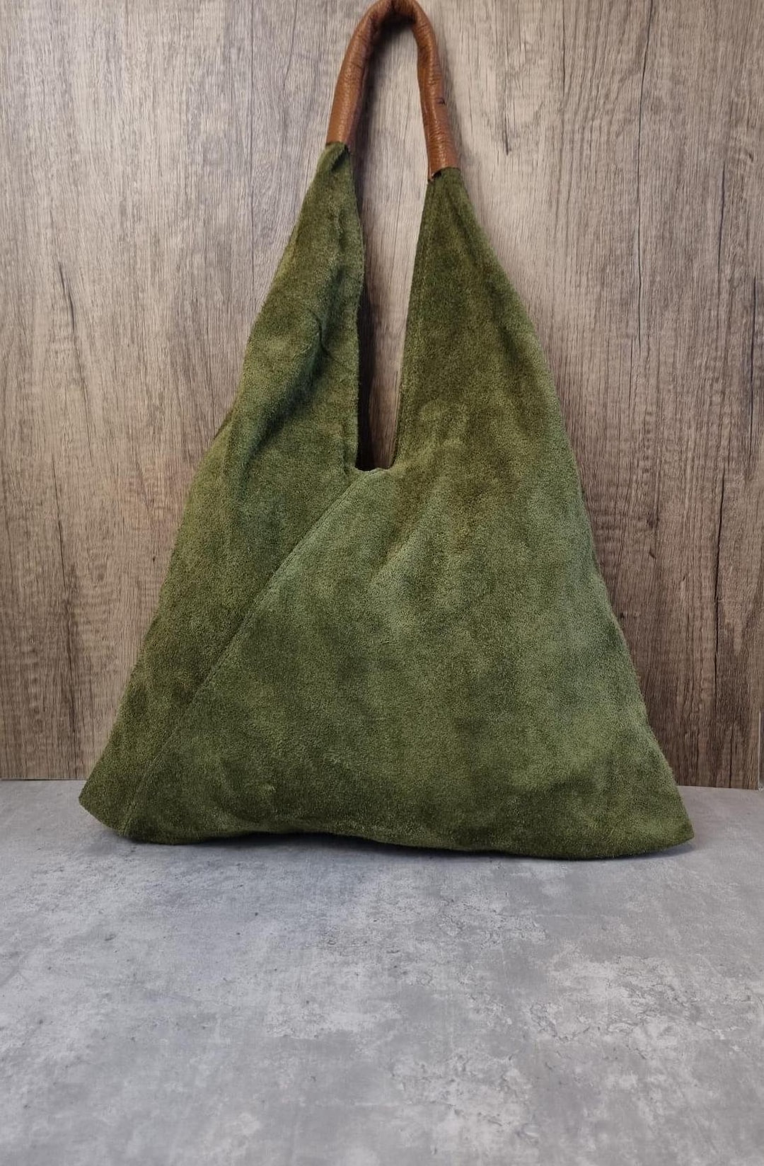 Real Suede Leather Hobo Bag: Olive Green Slouch Tote - Etsy