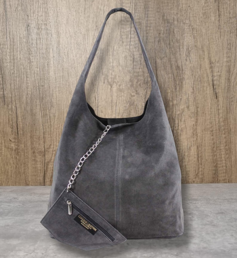 Real Suede Leather Hobo Bag Slouch Tote Bag With Zipped Purse - Etsy